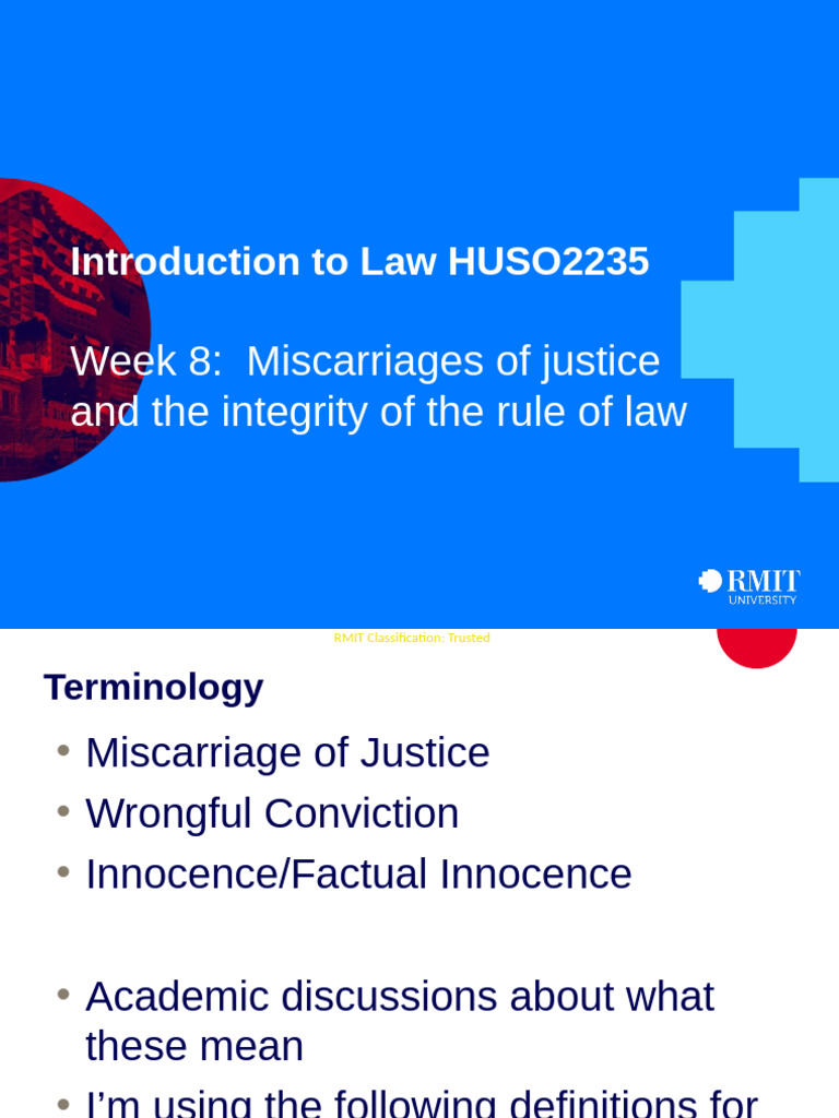 Introduction to Law 2021 Lecture 8 Miscarriages of justice and the integrity of the rule of law ...