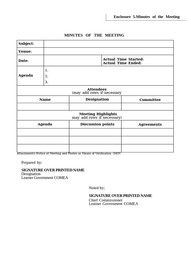 Template For Minute's of Meeting | PDF