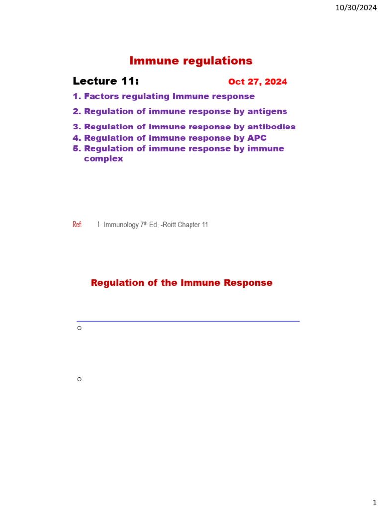 L11 - Immune Regulations Chap 7 | PDF | Immune System | Antigen
