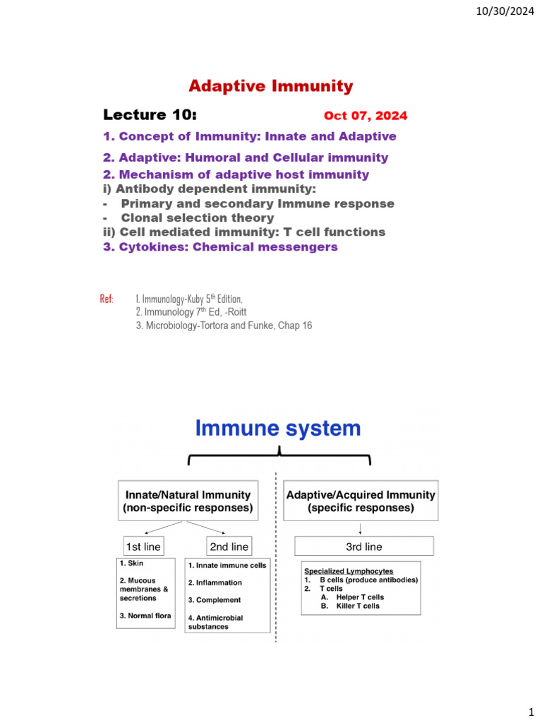 Immunity: Innate vs. Adaptive Overview | PDF | Immune System | T Helper ...