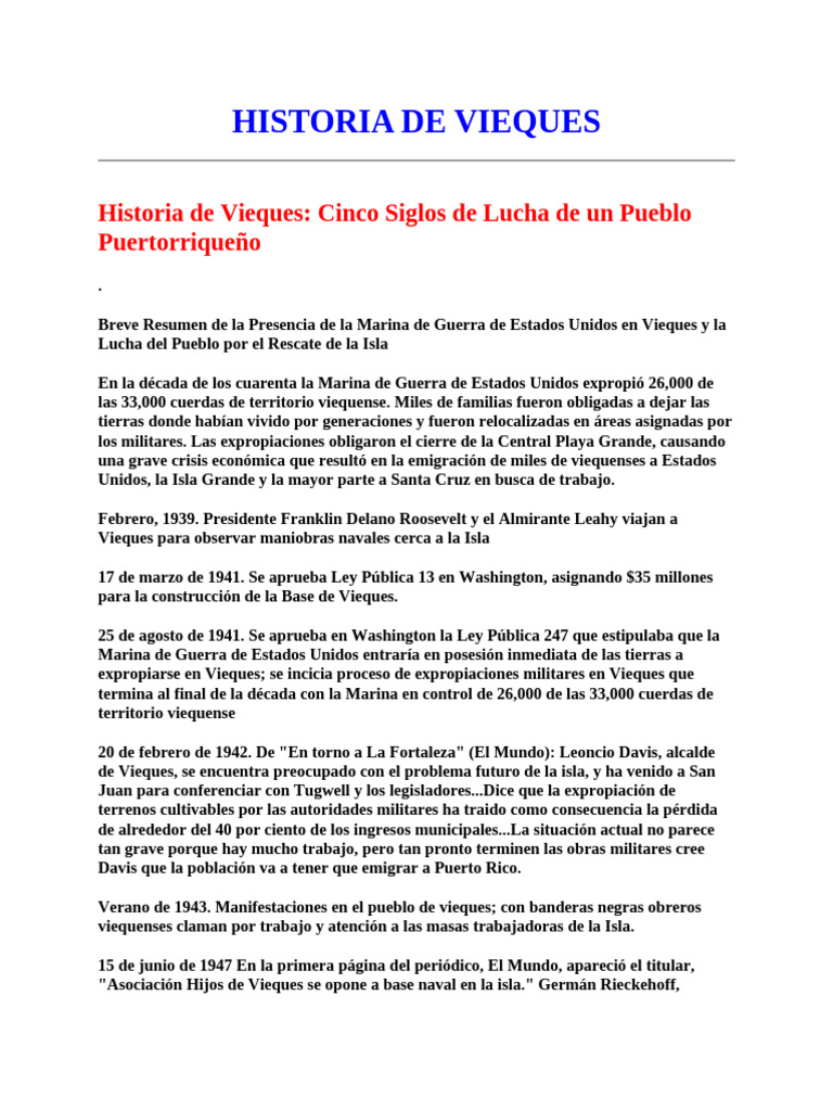 Historia de Vieques I | PDF | Puerto Rico | Los Estados Unidos