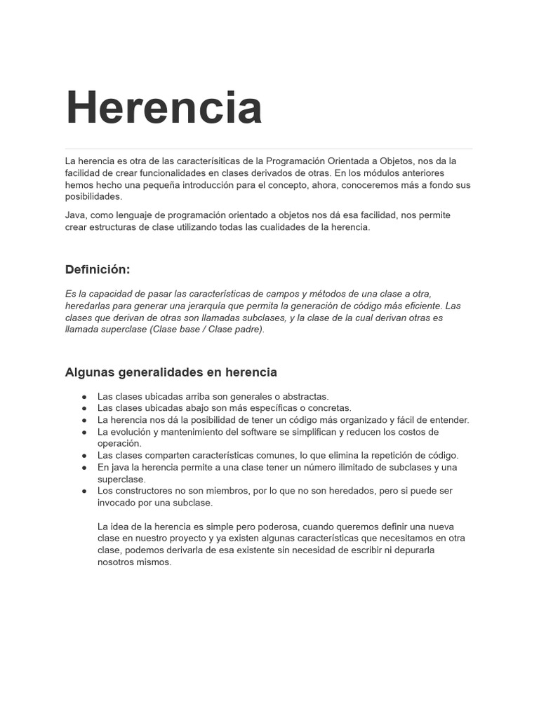 Herencia en Programación Orientada a Objetos | PDF | Herencia ...