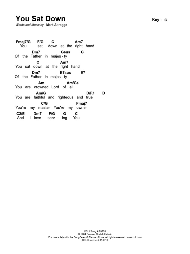 You Sat Down - Key of F Chords | PDF