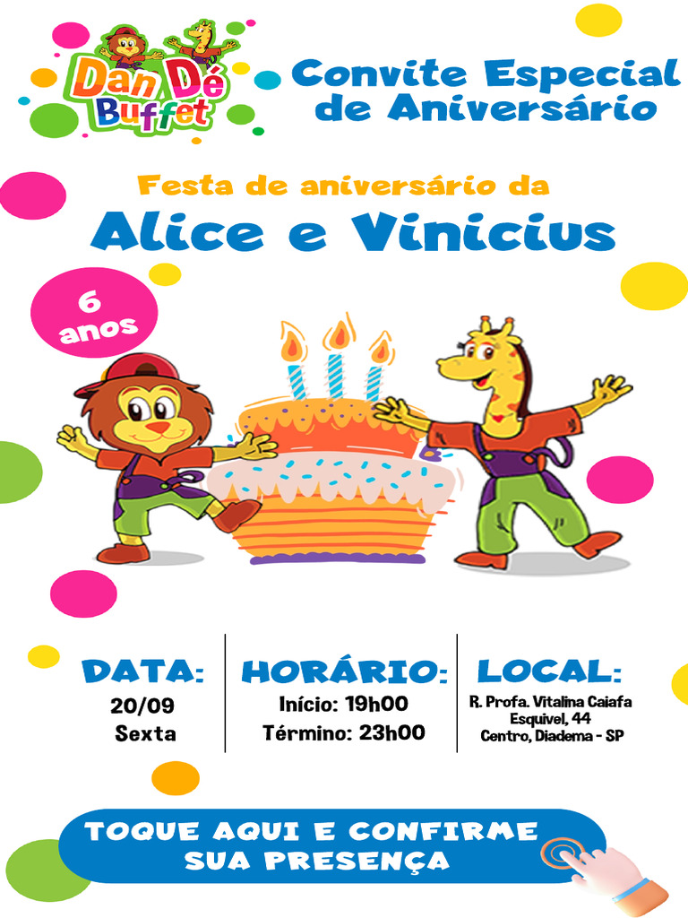 Buffet Dan Dé - Convite Alice e Vinicius 6 Anos | PDF