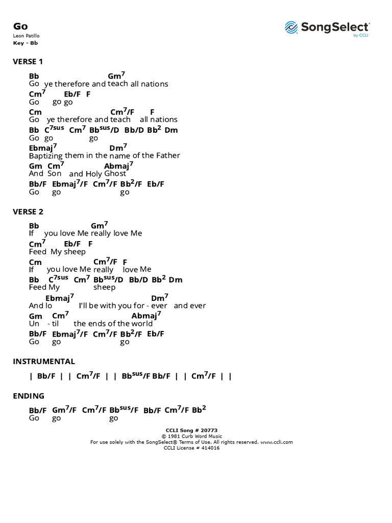 Go - (Leon Patillo) - Key of BB Chords | PDF