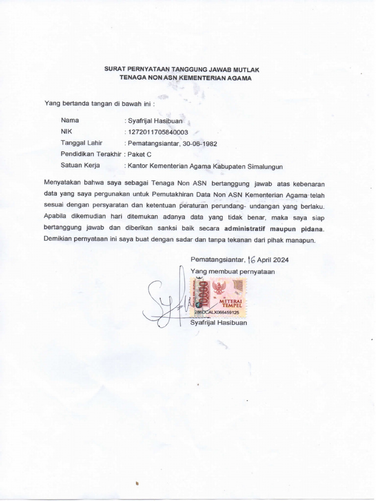 SPTJM Syafrizal | PDF