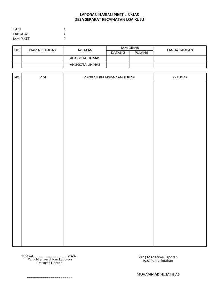 Laporan Harian Linmas | PDF