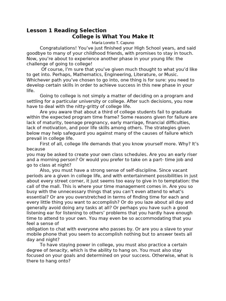 Lesson-1-Reading-Selection-for-English-Plus | PDF | Motivation ...