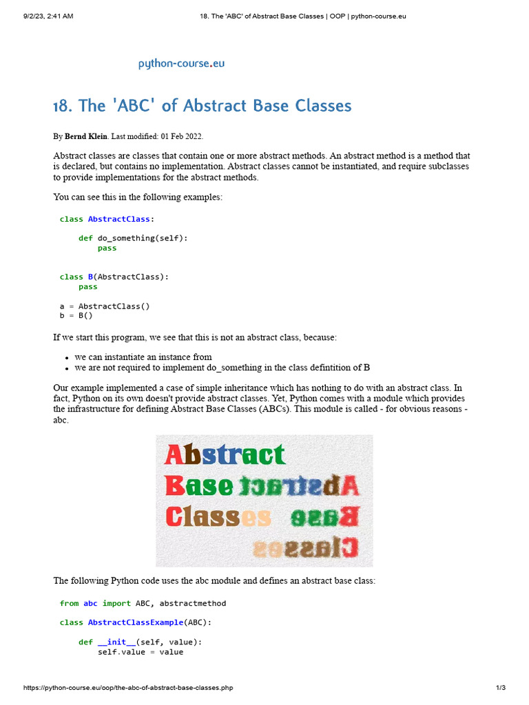 The 'ABC' of Abstract Base Classes - OOP - Python-Course - Eu | PDF | Class (Computer ...