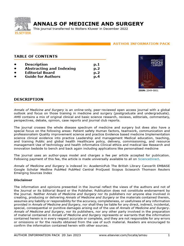 Annals of Medicine and Surgery Guidelines | PDF | Editing | Systematic ...