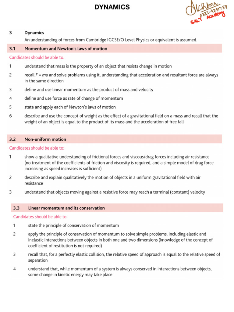 AS Dynamics notes | PDF | Force | Collision