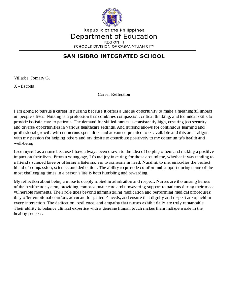 Career Reflection Paper | PDF | Self-Improvement | Wellness