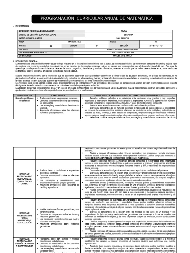 3ro Programacion Anual Matemática | PDF | Ecuaciones | Números
