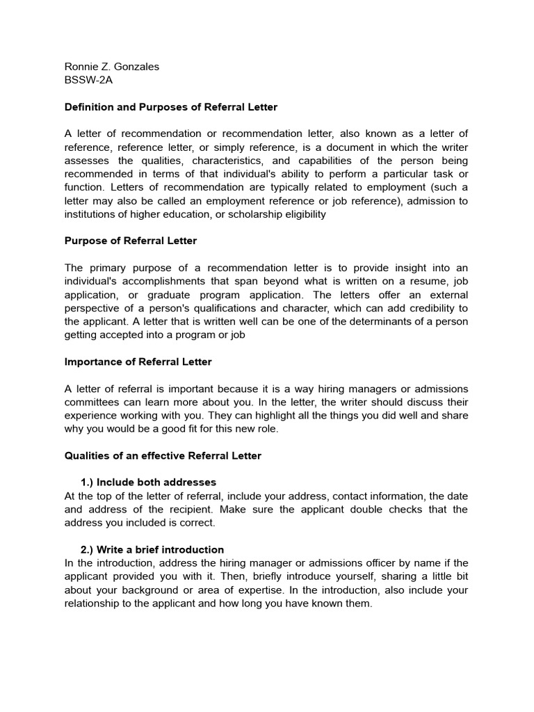 TW Referral Letter | PDF | Cognition | Social Psychology