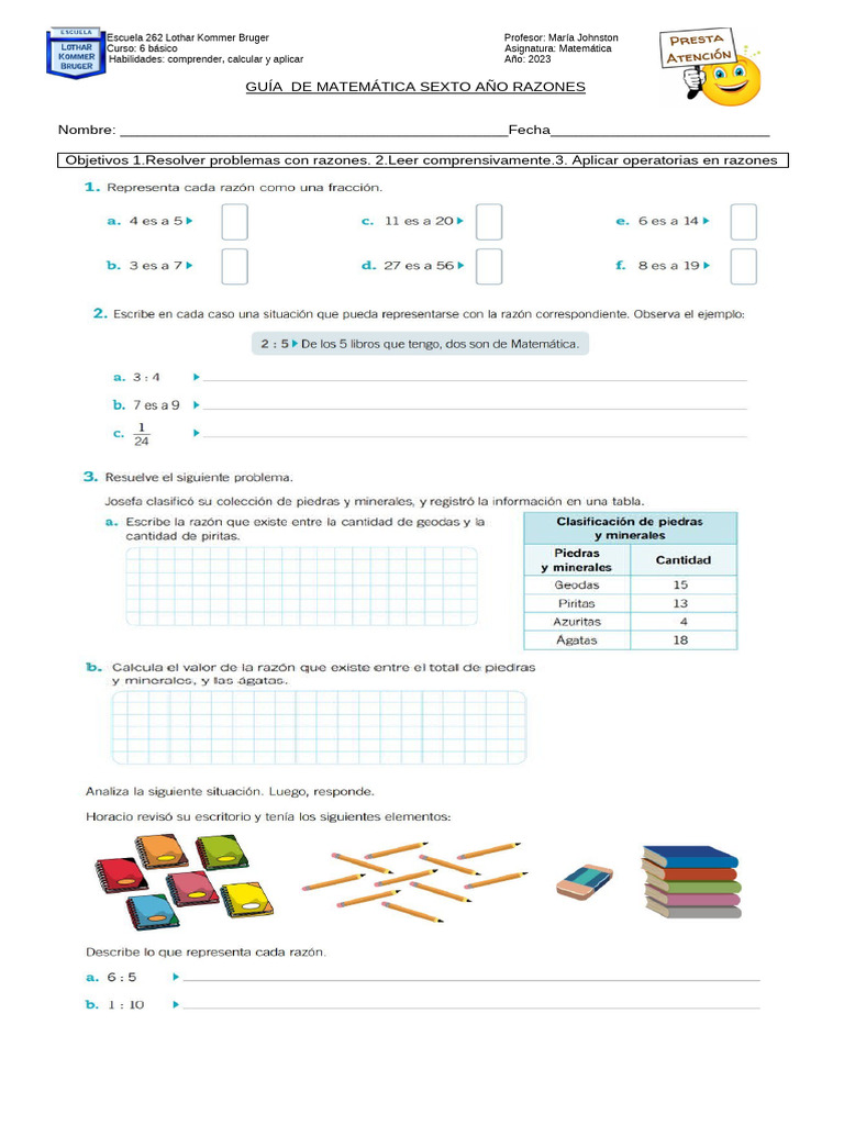 Guía de Matemática: Razones para Sexto Año | PDF