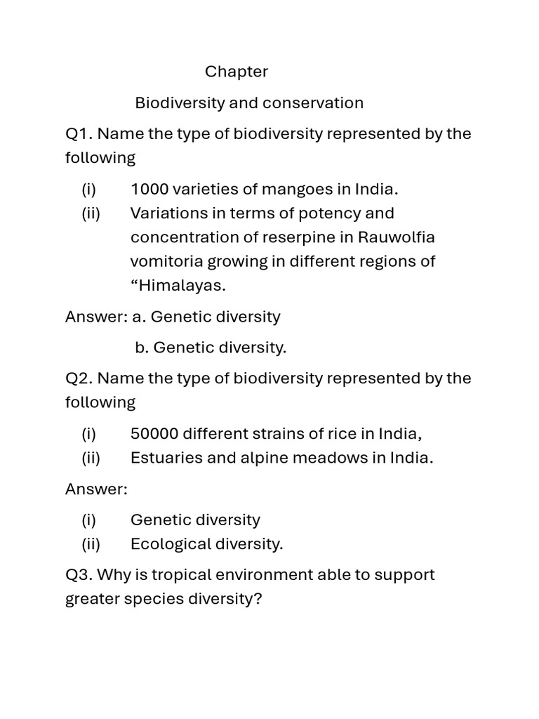 Class Xii Biodiversity and Conservation | PDF | Biodiversity ...