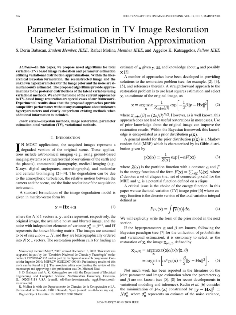Parameter Estimation in TV Image Restora | PDF | Statistical Inference ...