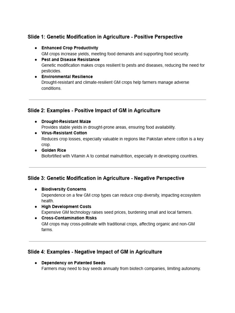 Slides For Genetic Modification in Agriculture and Medicine | PDF ...