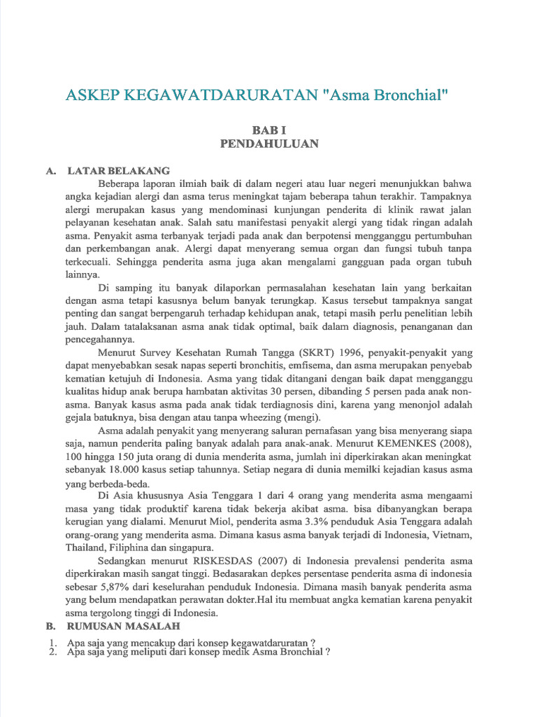 PDF Askep Gadar Sistem Pernapasan Asma Bronkhial Compress | PDF