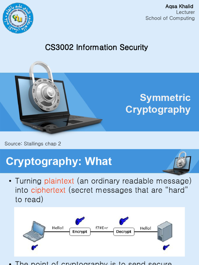 Lecture 3-4 Symmetric Cryptography | PDF | Cryptography | Cryptanalysis