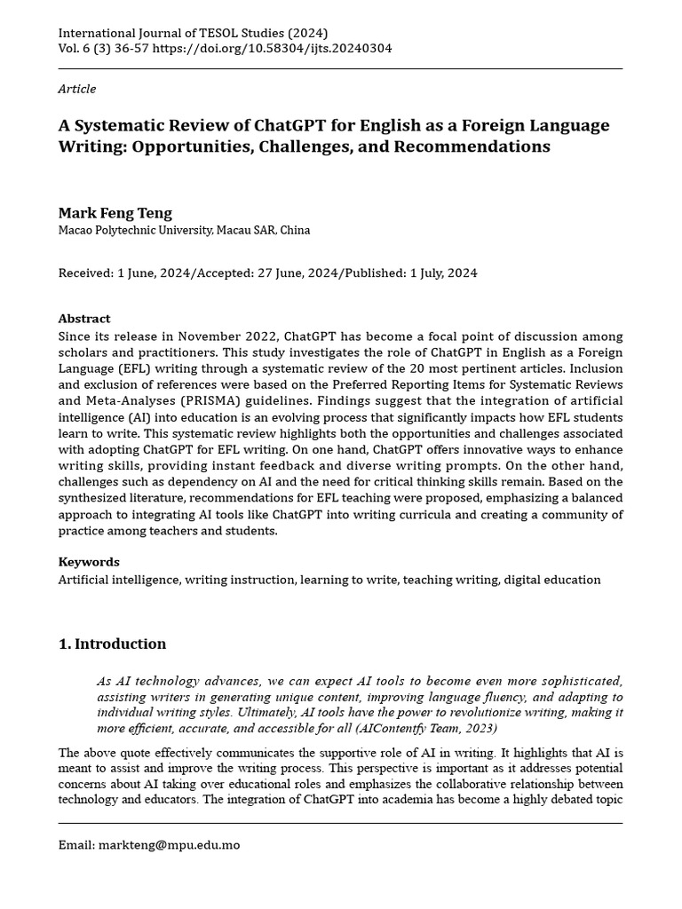 A Systematic Review of ChatGPT For English As A Foreign Language ...