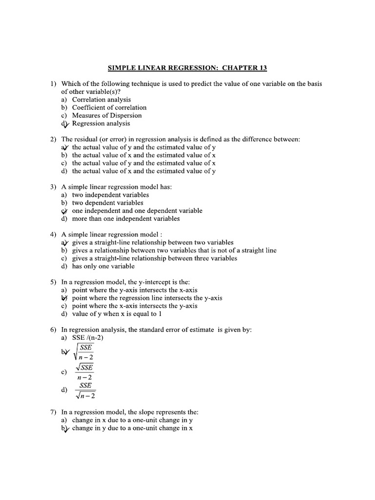 Mcqs On Regression Analysis | PDF