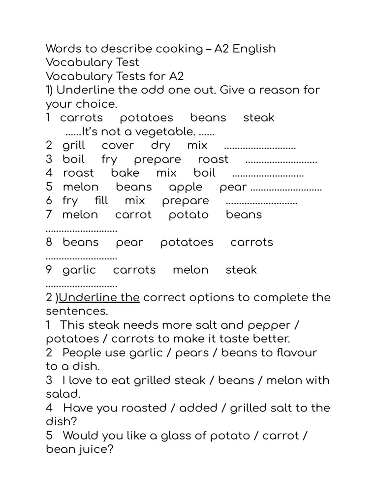 Cooking Vocabulary for A2 Learners | PDF | Steak | Cooking