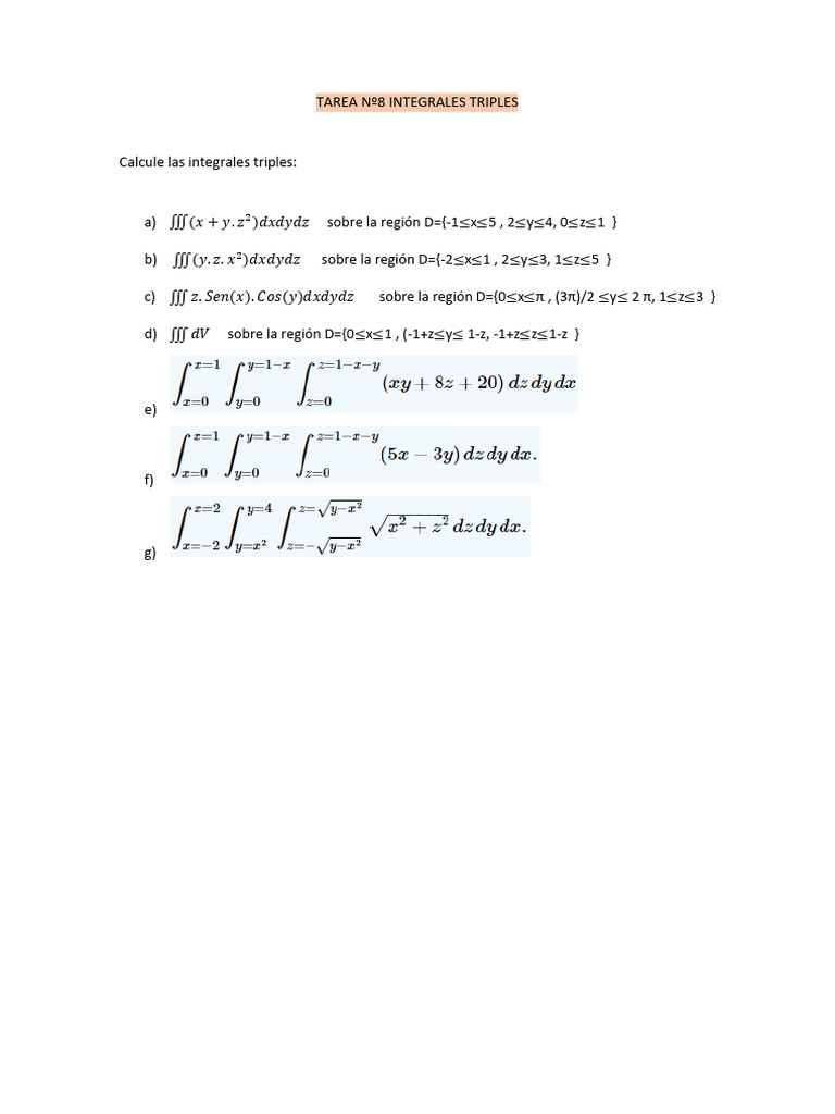 TAREA #08 INTEGRALES Triples | PDF