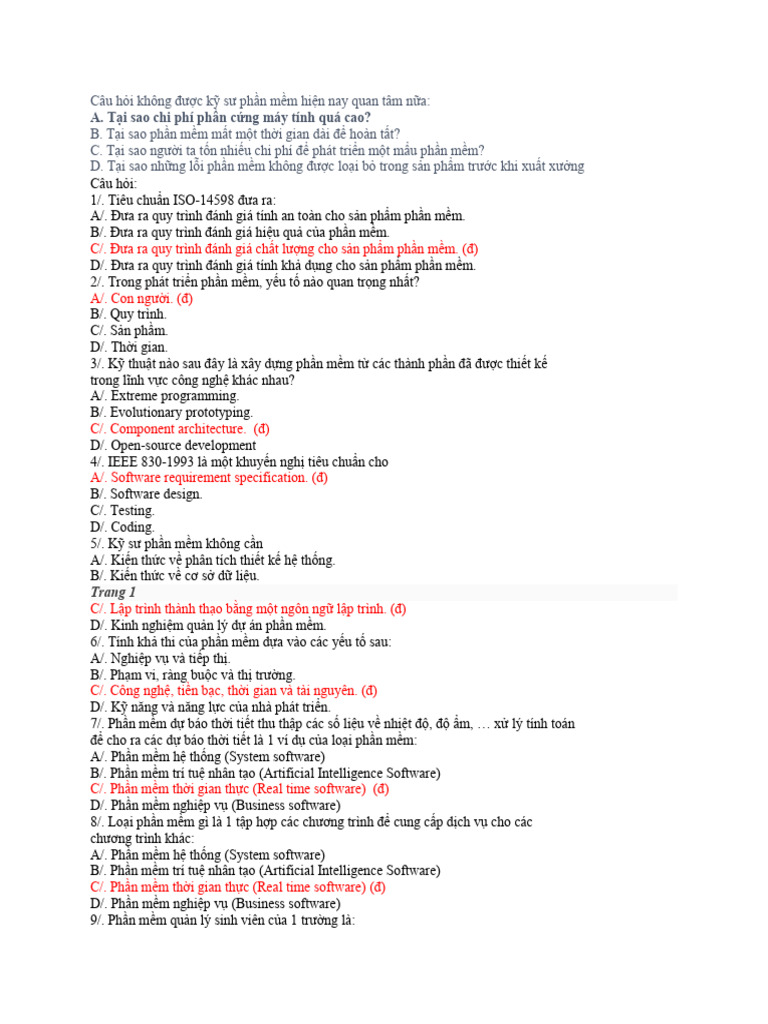 Câu hỏi CNPM | PDF