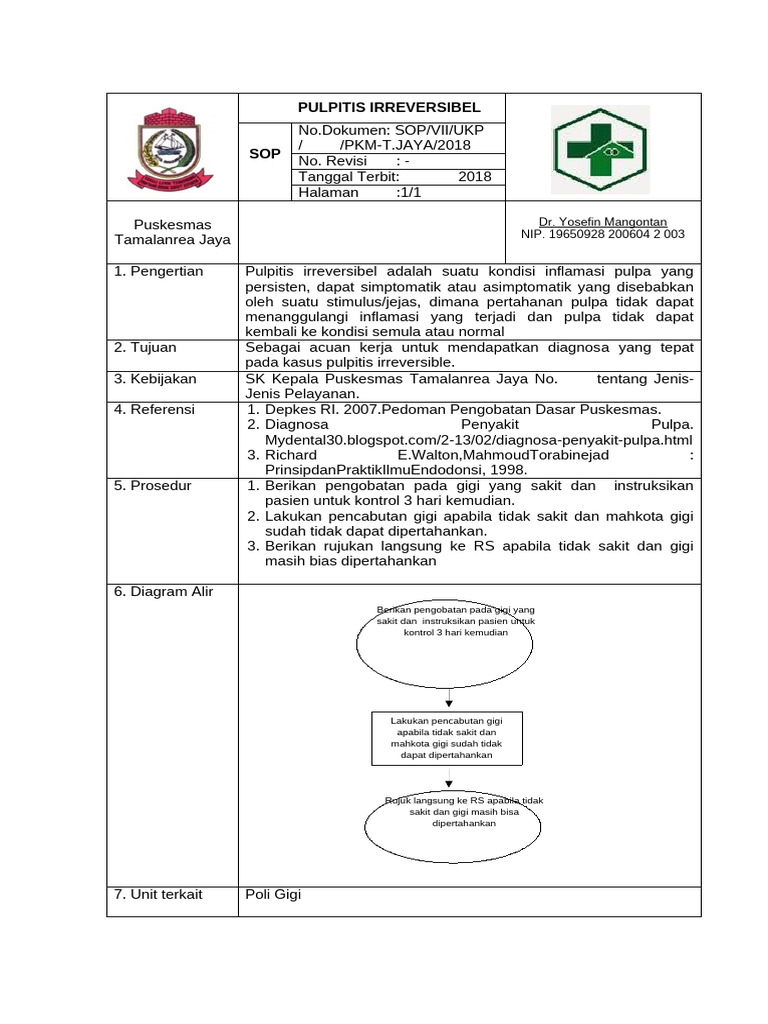 SOP Pulpitis Irreversibel | PDF