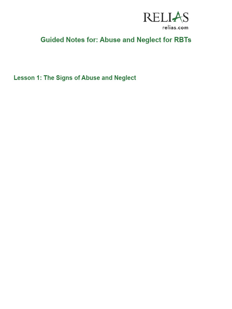 01 Guided Notes For Abuse & Neglect For RBT | PDF | Child Abuse | Child ...