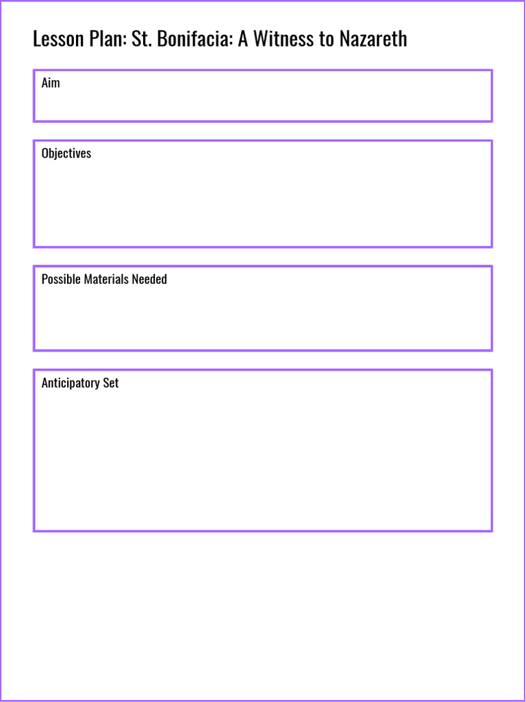 St. Bonifacia Lesson Plan Guide | PDF | Virtue | Teachers