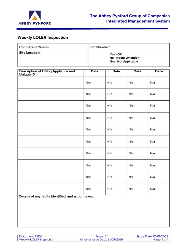 F1102 Weekly LOLER Inspection Jan 22 Issue 3 Writeable | PDF | Language ...