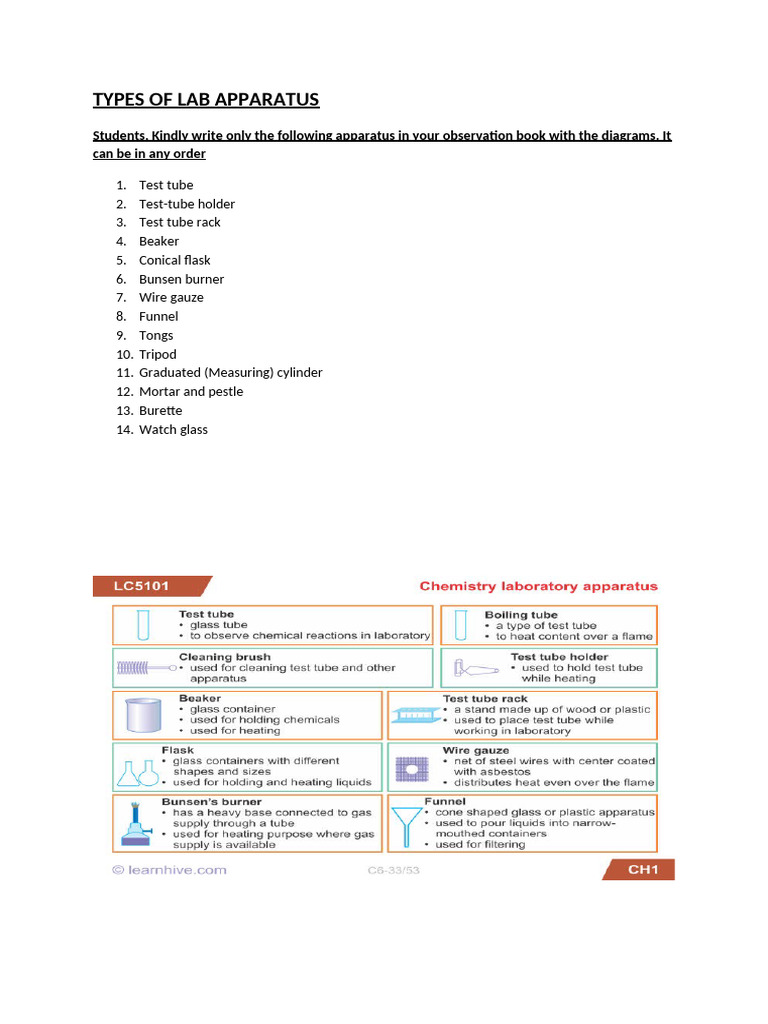 Lab Apparatus Notes | PDF