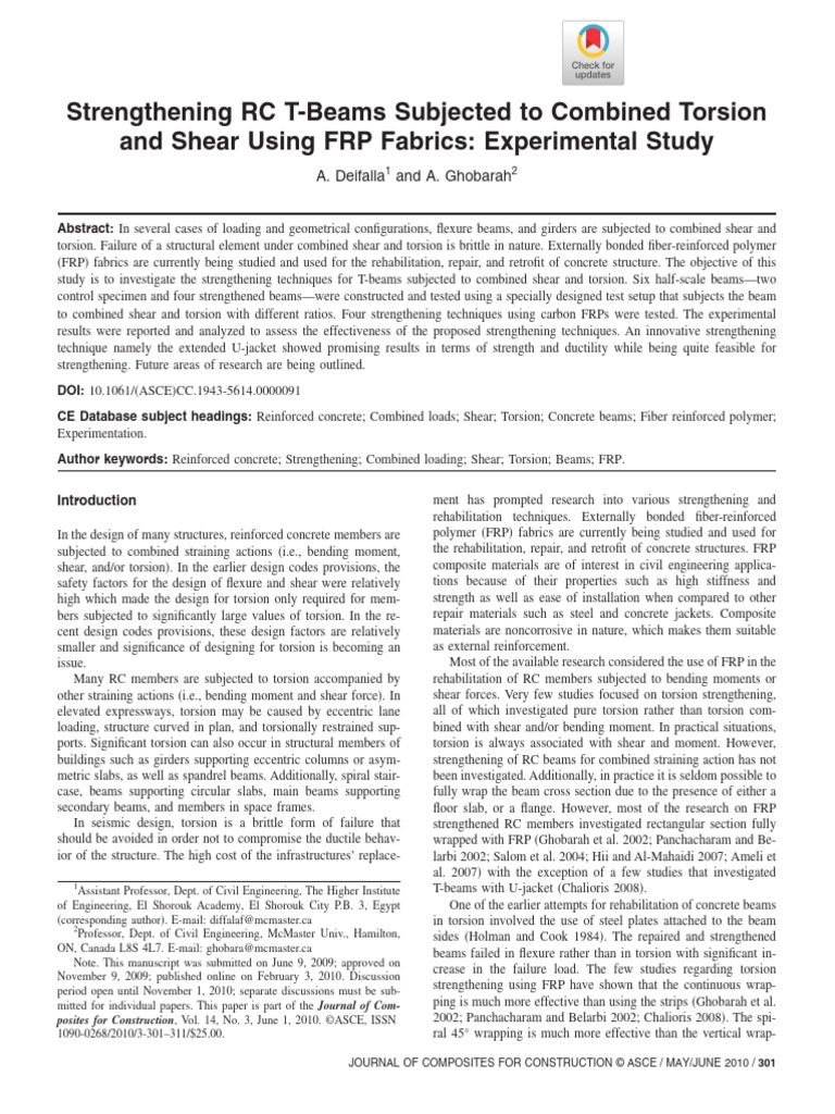 Deifalla Ghobarah 2010 Strengthening RC T Beams Subjected To Combined ...