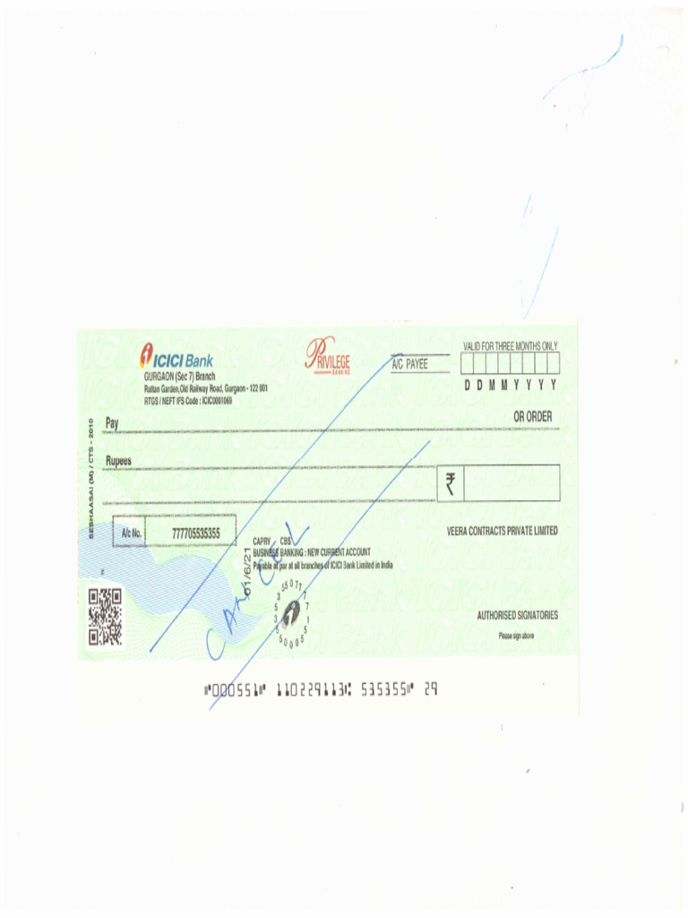 VEERA CONTRACTS PVT LTD_CANCELLED CHEQUE | PDF VEERA CONTRACTS PVT LTD_CANCELLED CHEQUE | PDF