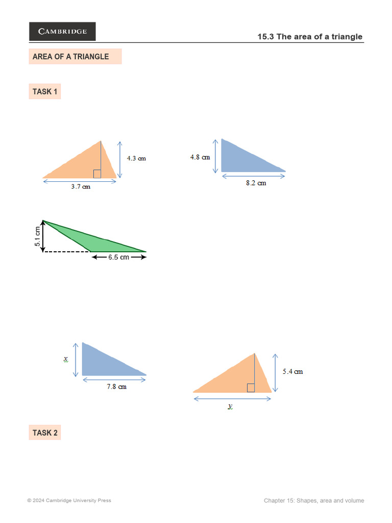 Area of a Triangle: Calculation Tasks | PDF | Science & Mathematics