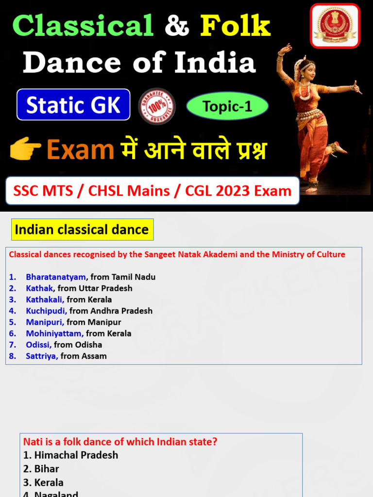 Folk Dance & Classical Dance Topic-1 | PDF