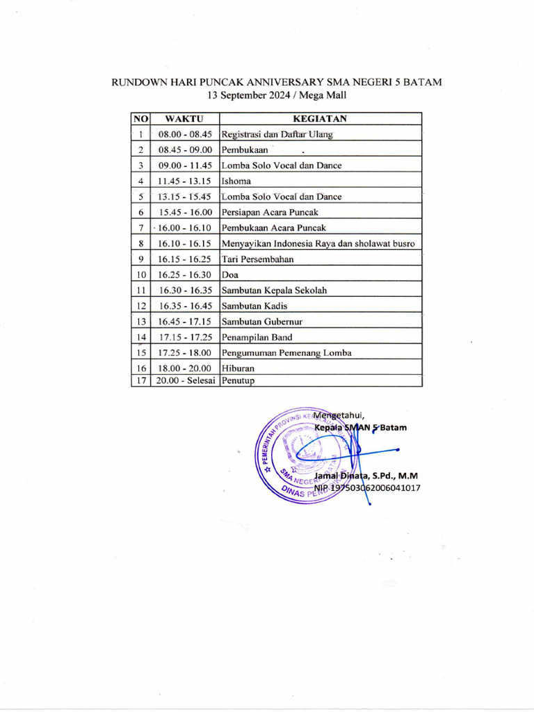 Rundown Acara Puncak Anniversary | PDF