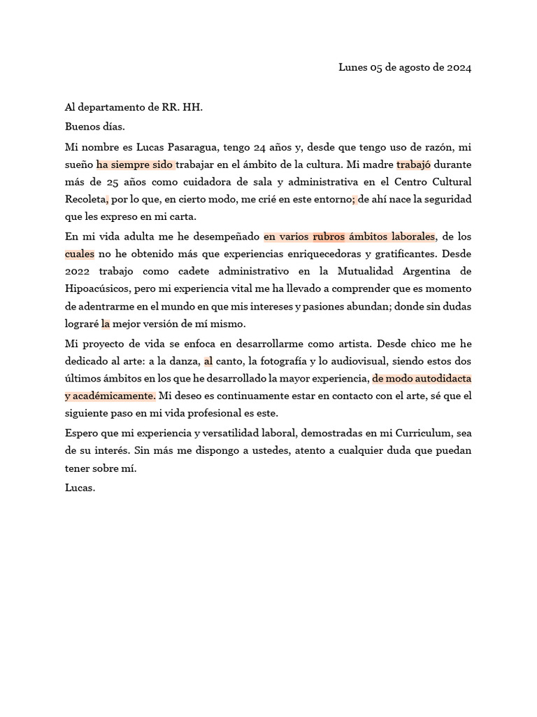 Carta de Presentación (Editada y Revisada) | PDF
