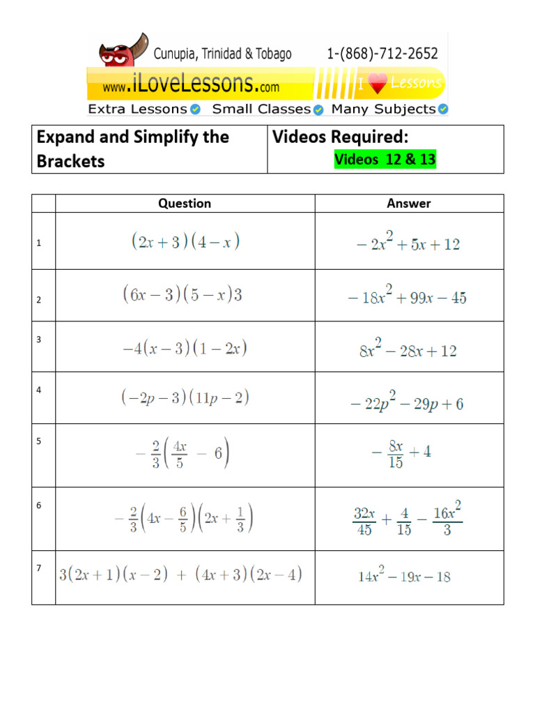 Expanding and Simplifying Brackets With Answers | PDF | Computers