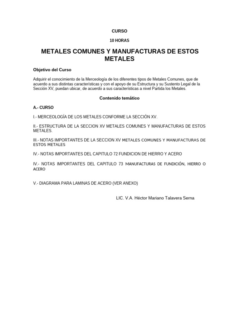 Metales Comunes y sus Manufacturas | PDF