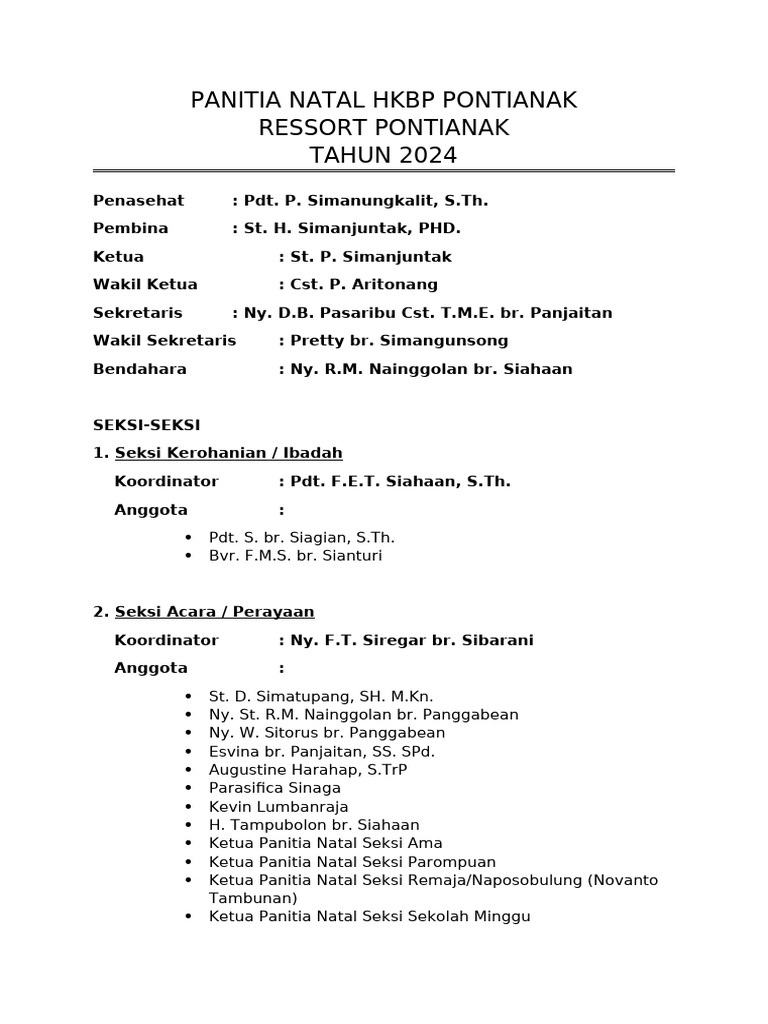 Susunan Panitia Natal HKBP Pontianak | PDF