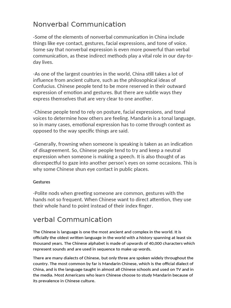 Non and Verbal Communication | PDF | Nonverbal Communication | Chinese ...