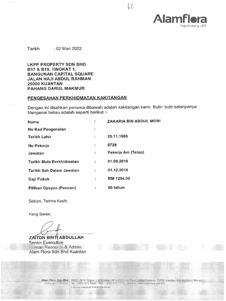 Sample Surat Perakuan Majikan | PDF