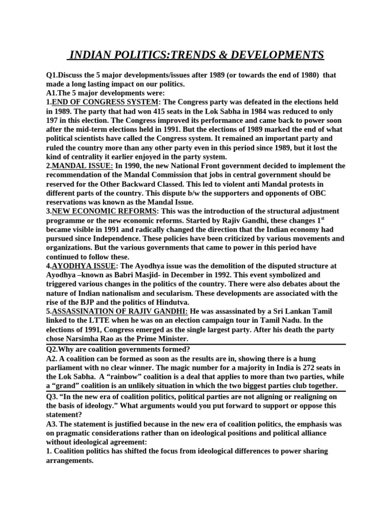 Trends in Indian Politics Since 1989 | PDF | Bharatiya Janata Party ...