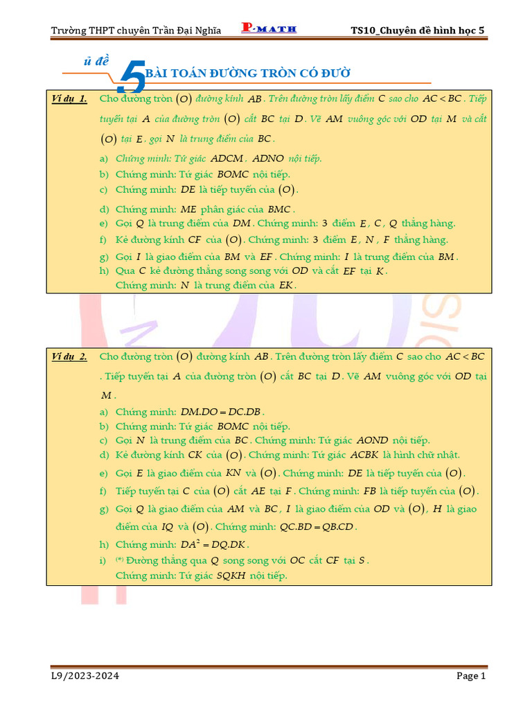 CD5 Bai Toan Co Duong Tron Duong Kinh | PDF