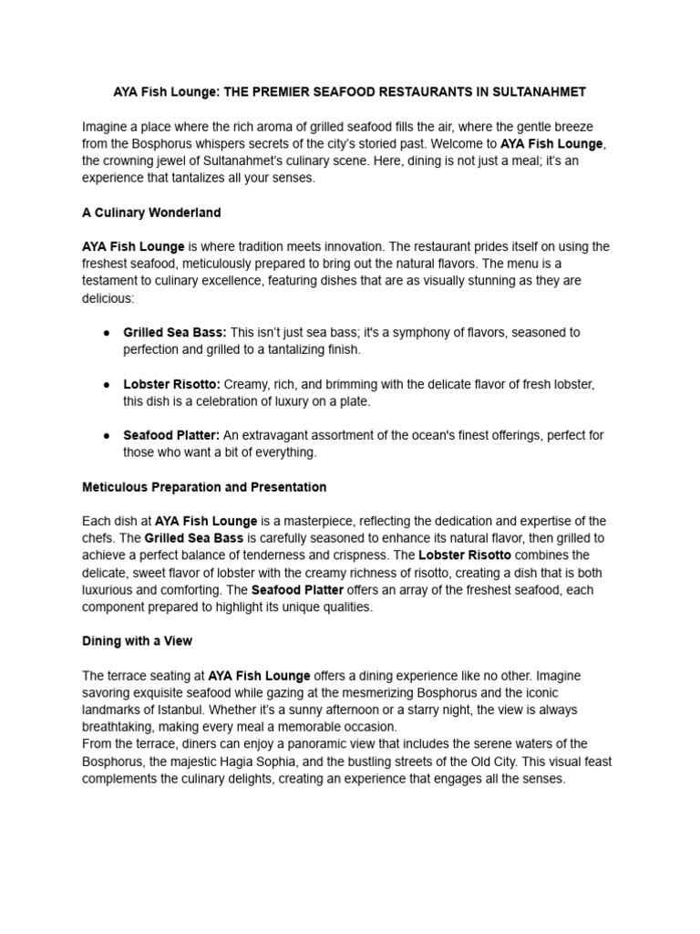 The Best Seafood Restaurants in Sultanahmet | PDF | Restaurants | Seafood