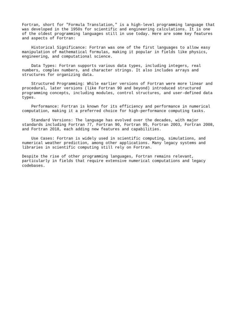 Fortran: Key Features & Uses | PDF | Art | Technology & Engineering