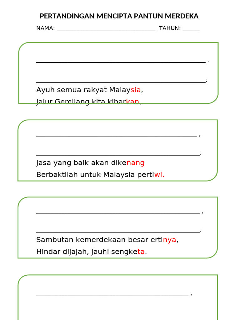 Pantun Merdeka untuk Kanak-Kanak | PDF